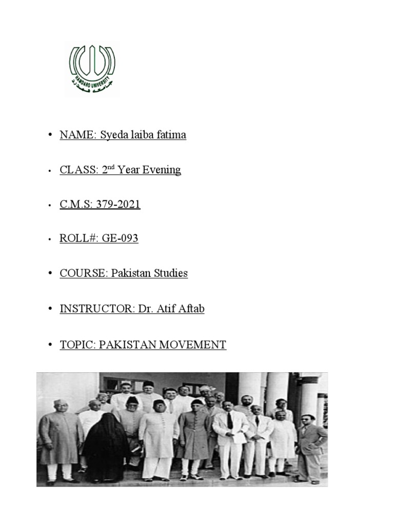 Laiba PST Assignment | PDF | Pakistan Movement | Muhammad Ali Jinnah