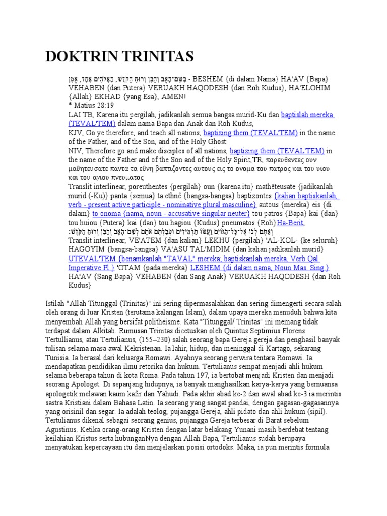 Pemahaman Doktrin Trinitas dalam Kristen | PDF
