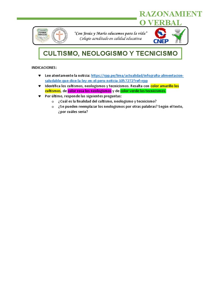 Aplicamos El Cultismo, Neologismo y Tecnicismo | PDF