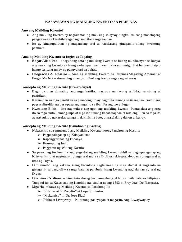 Kasaysayan NG Maikling Kwento Sa Pilipinas | PDF