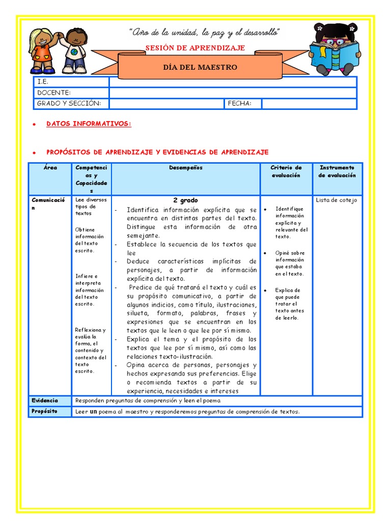 2º E6 Sesión D4 Plan Lector Día Del Maestro | PDF | Aprendizaje ...