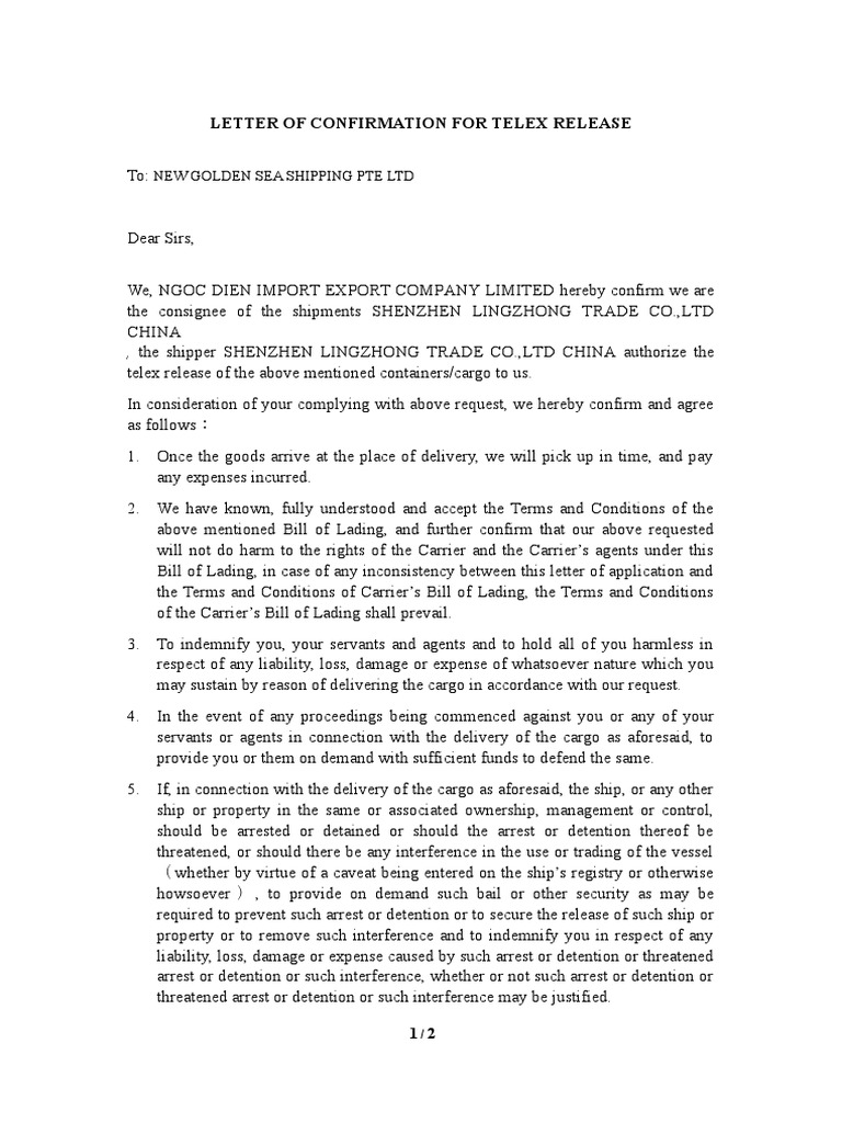 Loi Cosco | PDF | Bill Of Lading | Indemnity