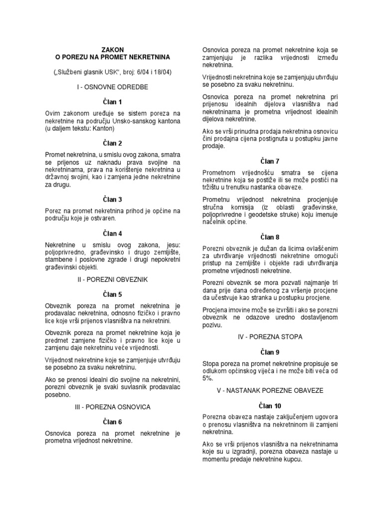 Af3f6 Usk Zakon o Porezu Na Promet Nekretnina Precisceni | PDF