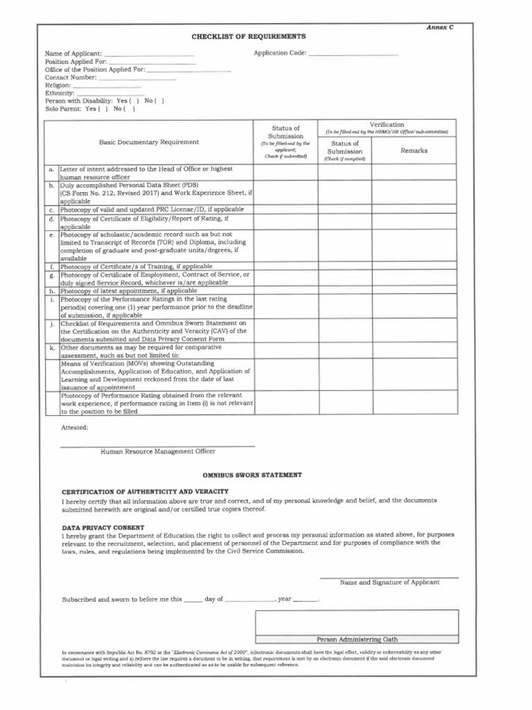Checklist of Requirements and Omnibus Form | PDF