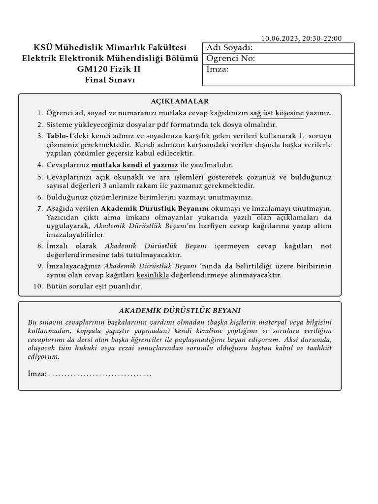 Fizik II Final Eem 2023 | PDF