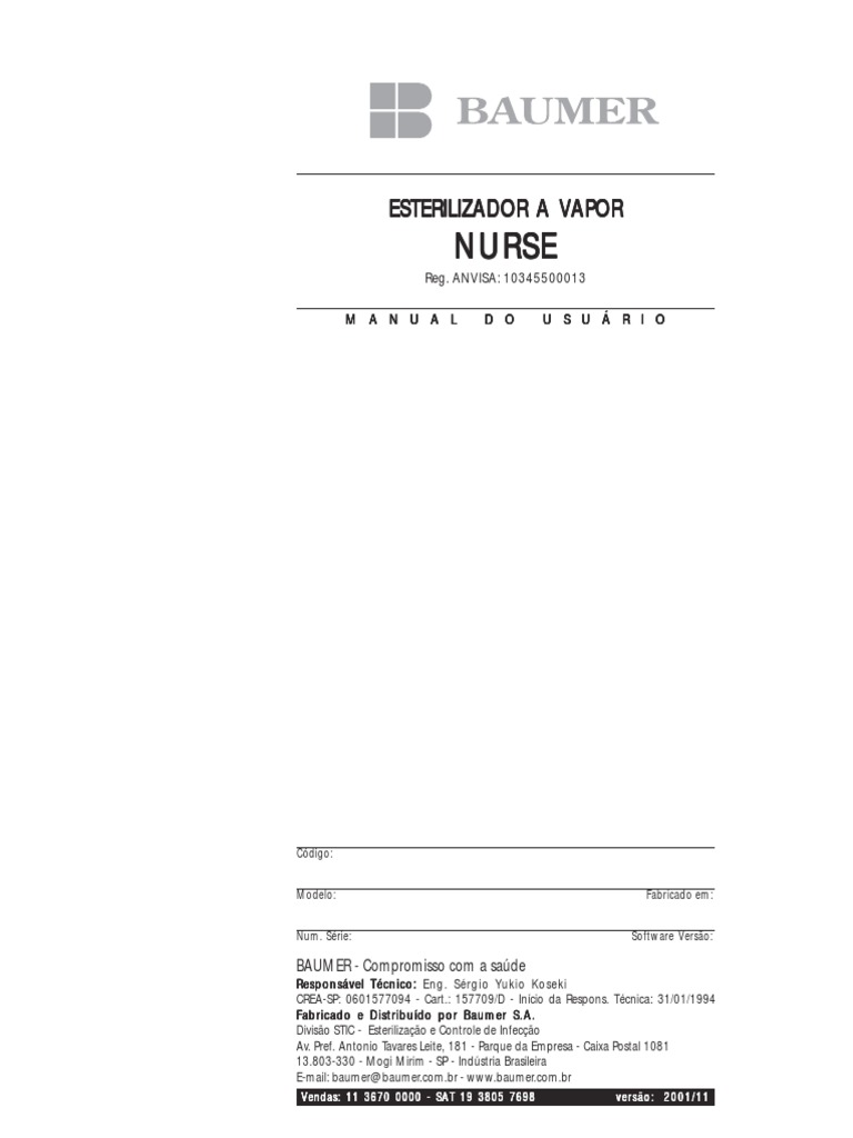 Manual Baumer B100 | PDF | Esterilização (Microbiologia) | Embalagem e ... Manual Baumer B100 | PDF | Esterilização (Microbiologia) | Embalagem e ...