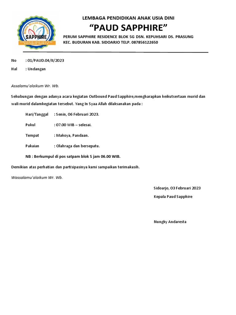 Undangan Outbound Paud | PDF