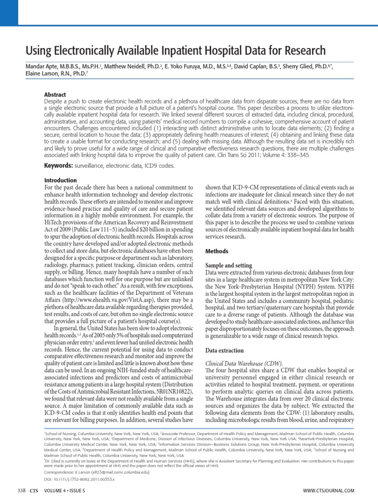 Integrating Inpatient Hospital Data for Research | PDF | Hospital ...