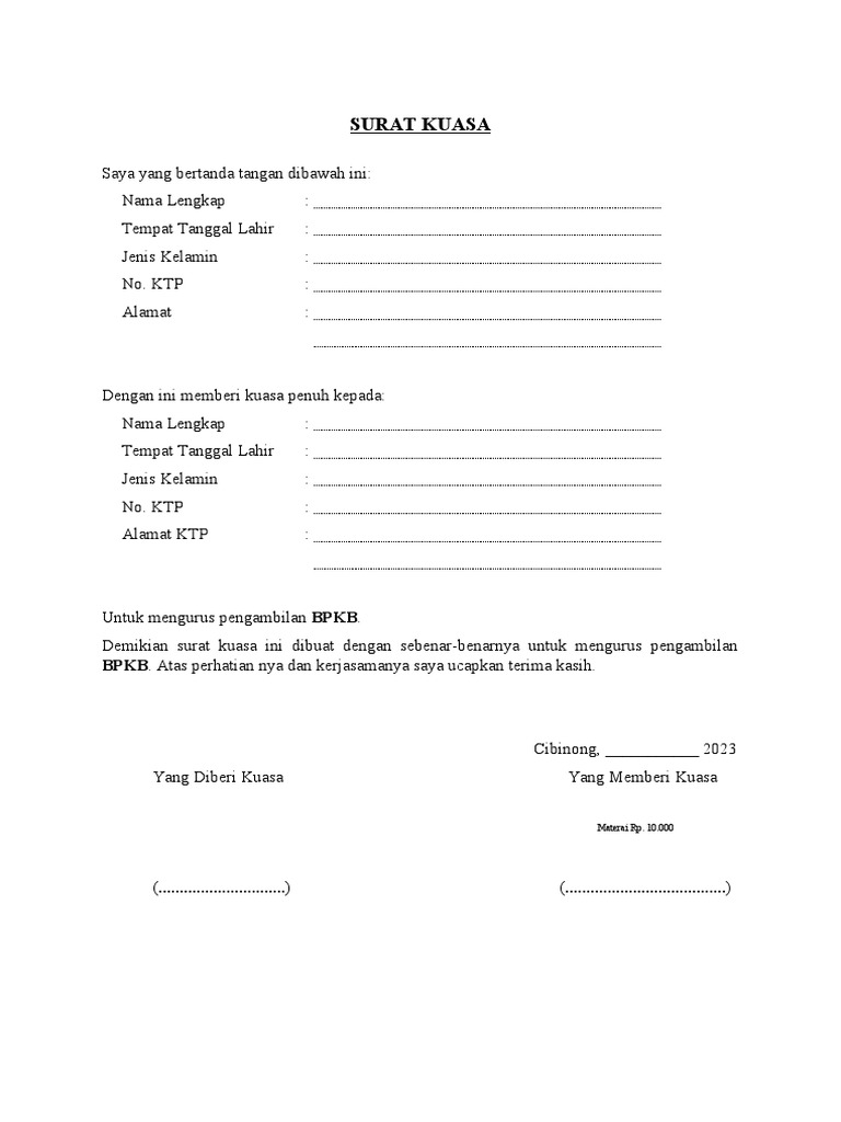 SURAT KUASA Kosong | PDF