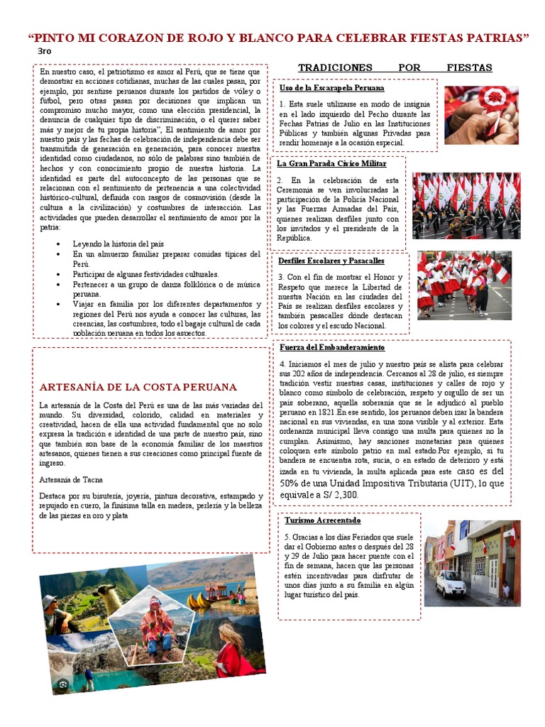FICHA DE APRENDIZAJE 3RO Fiestas Patrias | PDF | Perú