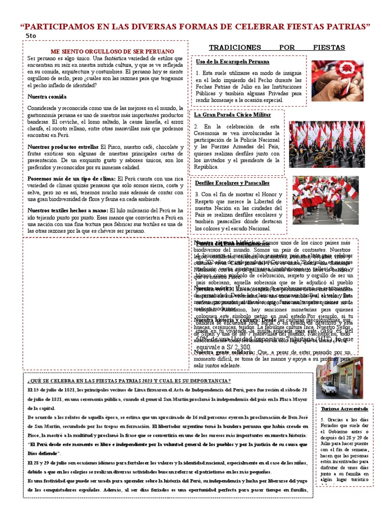 FICHA DE APRENDIZAJE 5to Orgullo Patrio | PDF