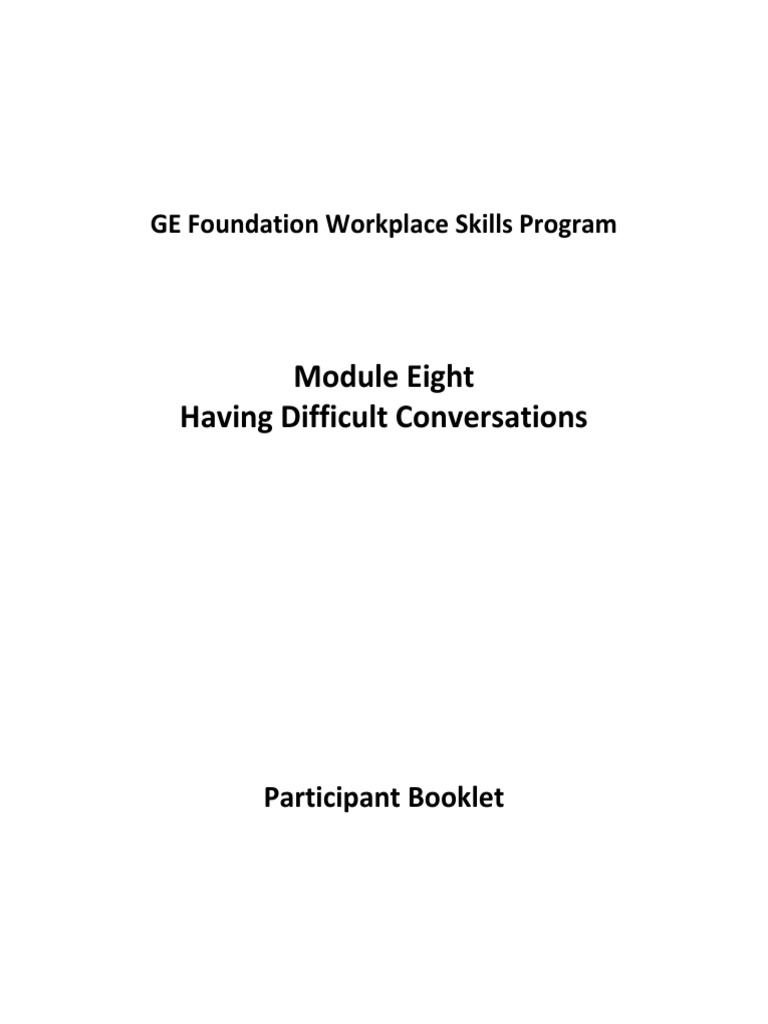Module 8 - Difficult Conversations Participant Booklet v4 | PDF ...