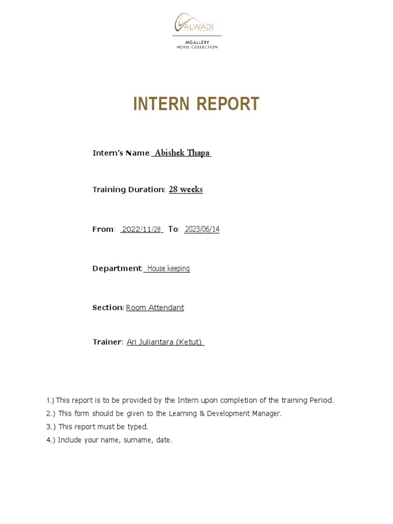 Alwadi INTERN REPORT - ABI | PDF | Housekeeping | Business