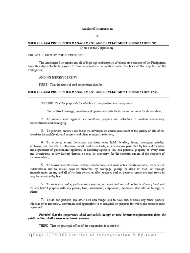 SJPMDFI Articles of Incorporation and by Laws | PDF | Proxy Voting | Board Of Directors