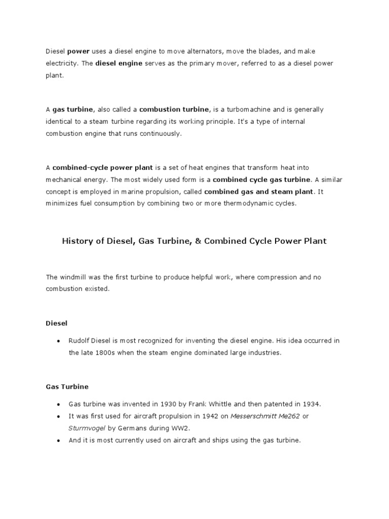 Diesel, Gas Turbine, & Combined Cycle Power | PDF | Diesel Engine | Engines