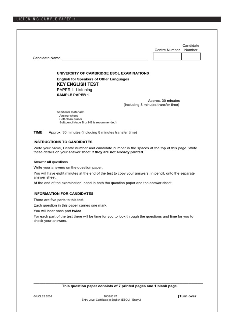 Listening Sample Paper 1 | PDF