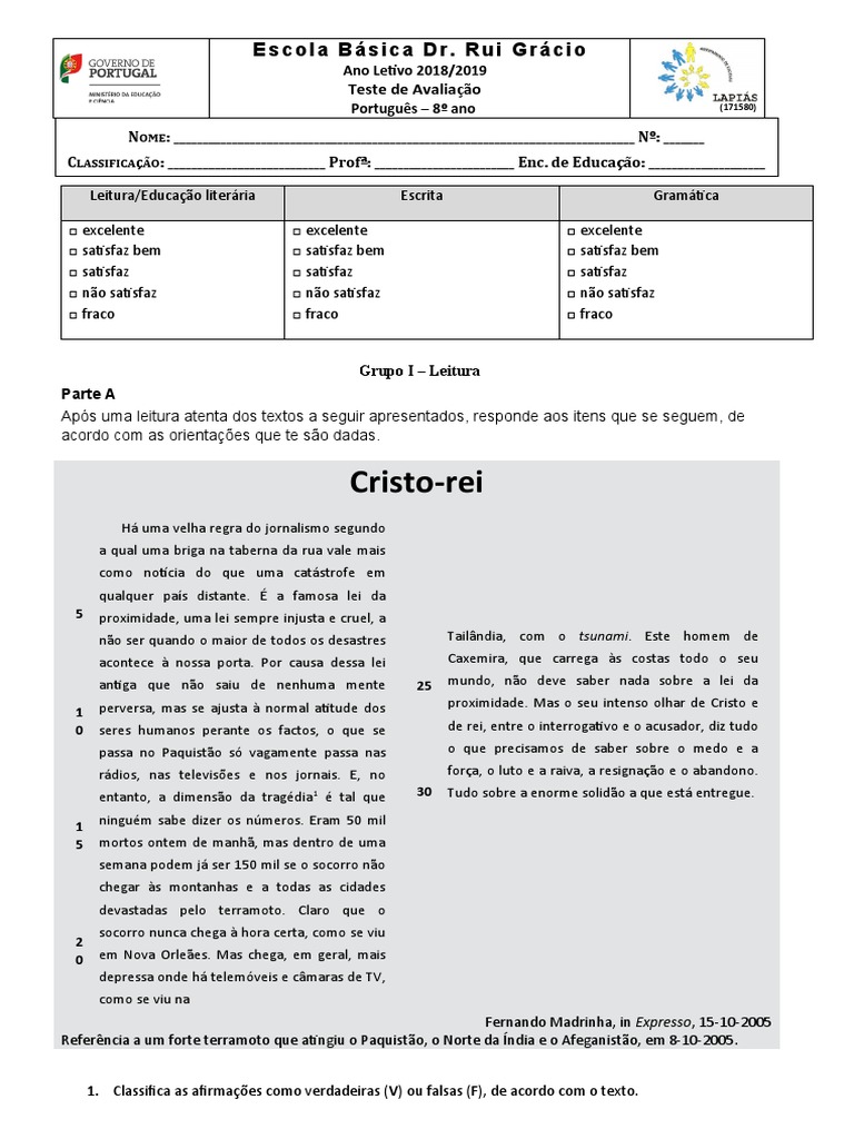 Teste Inaudita 8º A | PDF