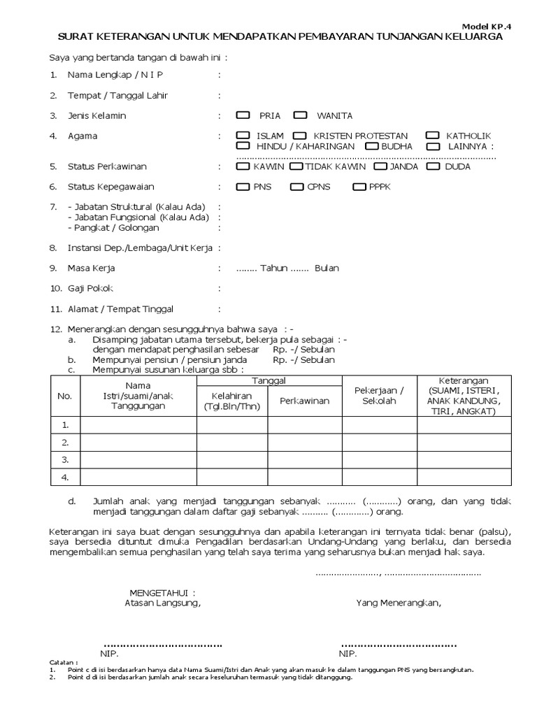 Format KP4 PNS Dan PPPK | PDF | Karier & Perkembangan