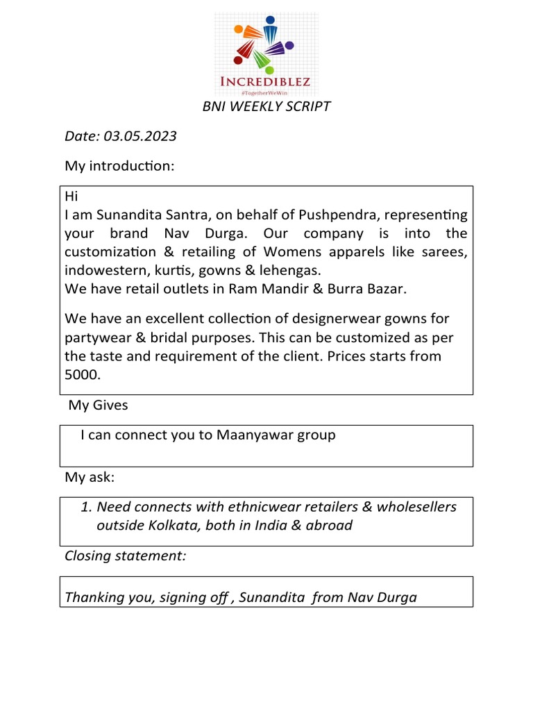 Bni Weekly Script | PDF