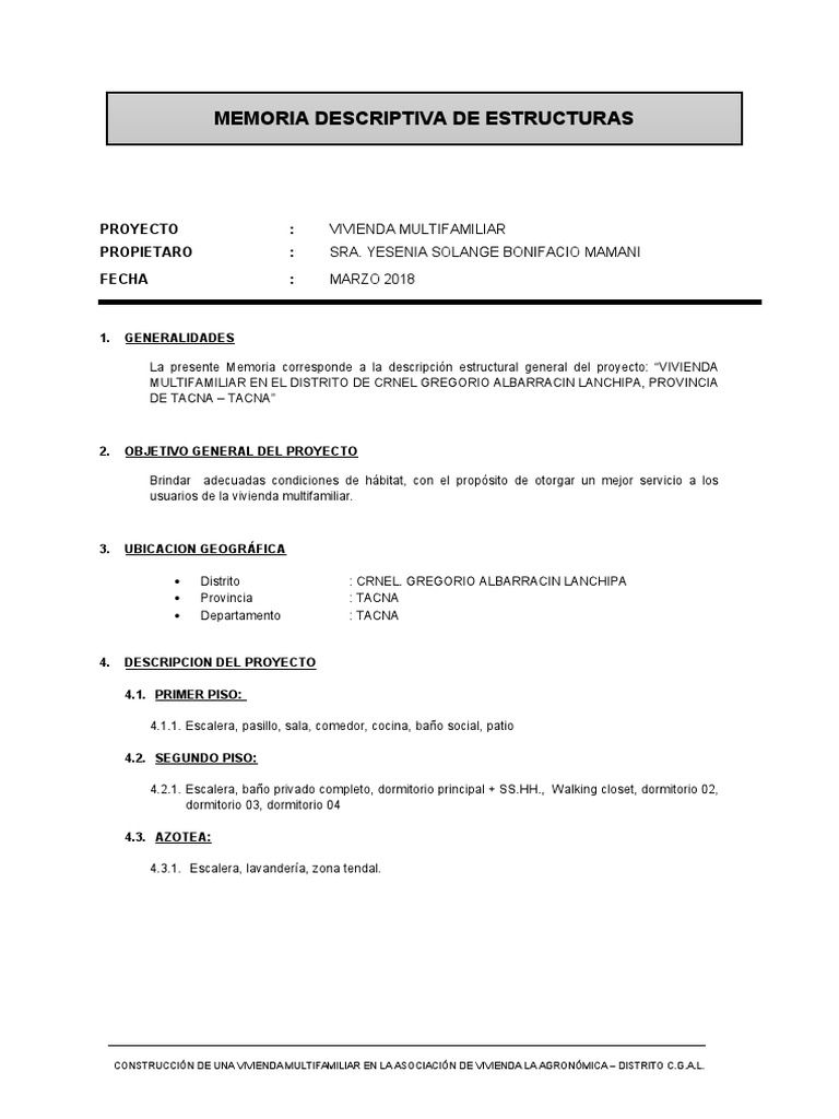 Memoria Descriptiva Estructuras | PDF | Hogar, jardinería y bricolaje | Tecnología