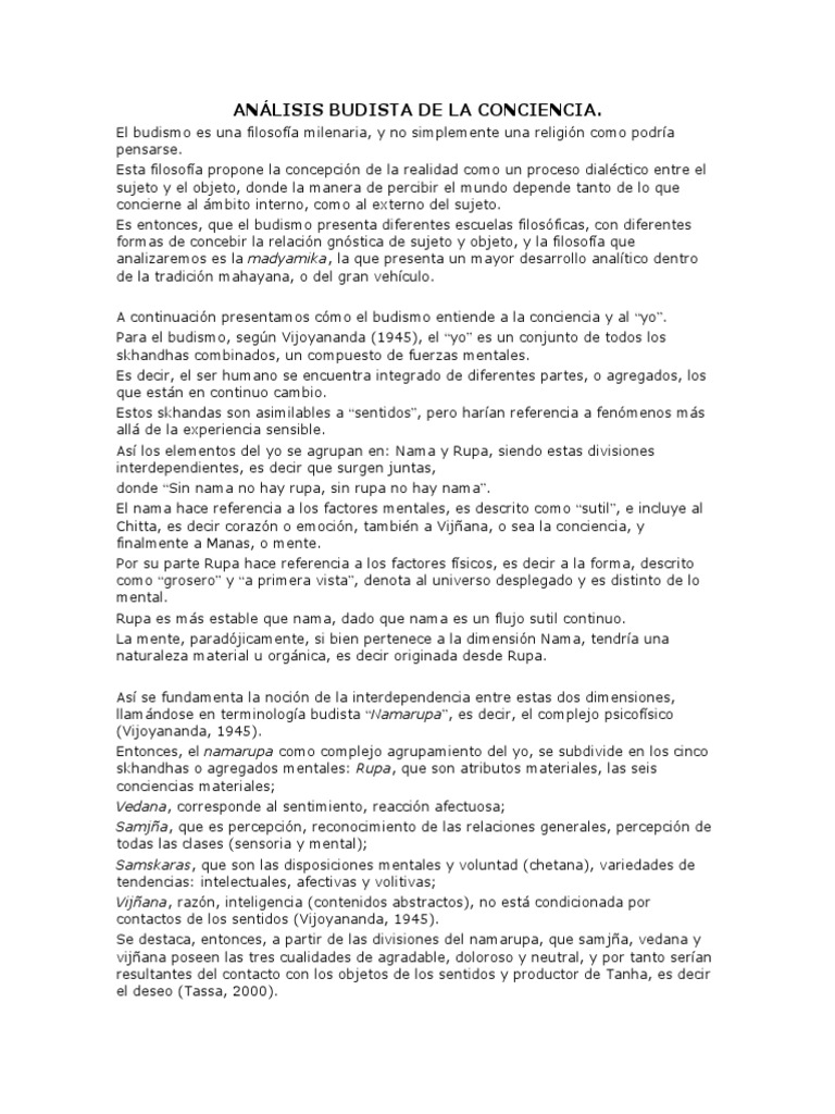 Análisis Budista de La Conciencia | PDF | Mente | Experiencia