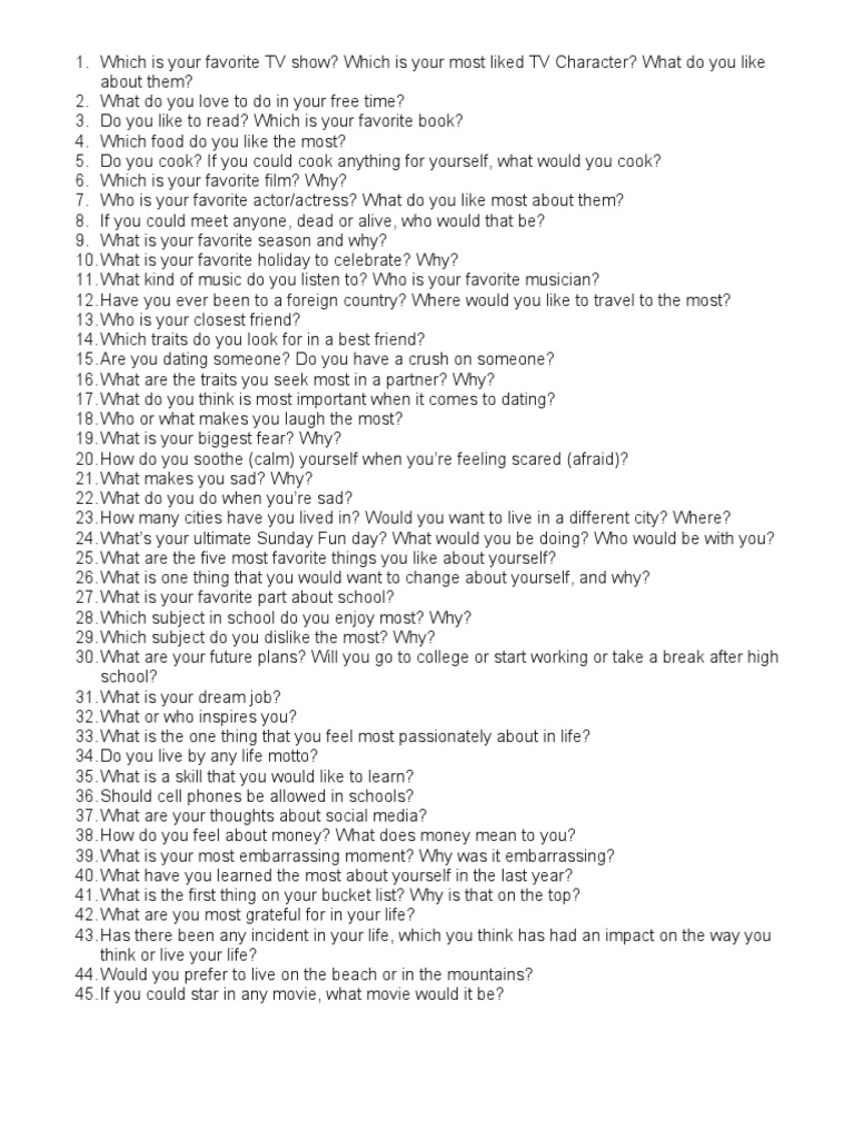 Personal Reflection Questions List | PDF