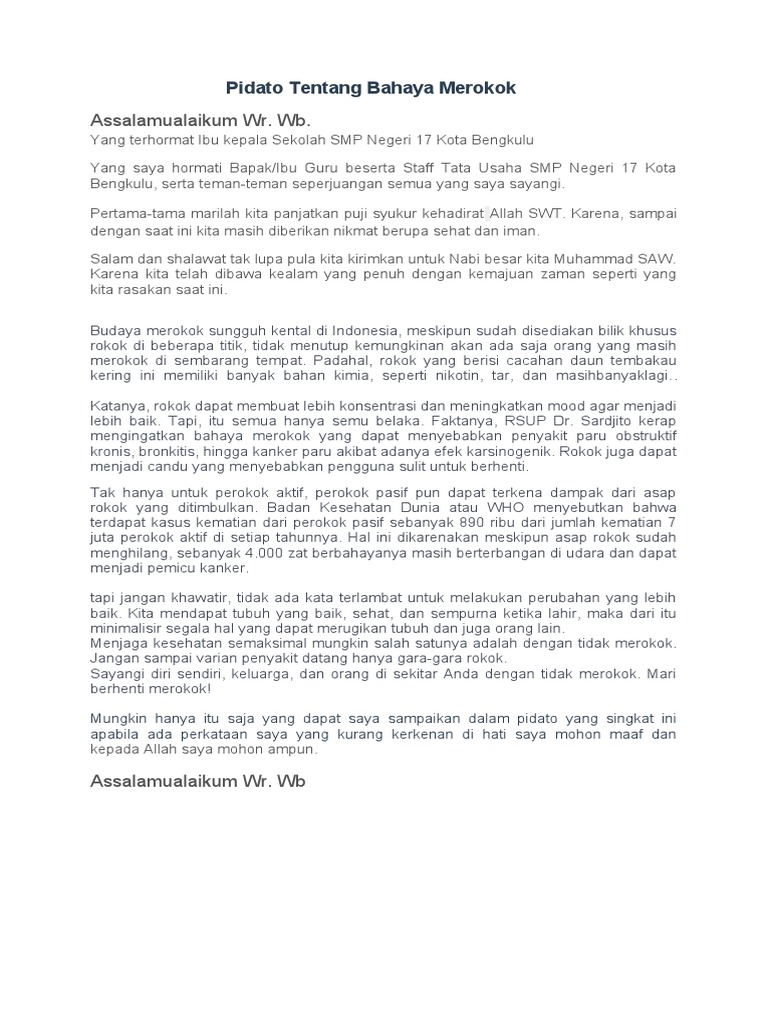 Pidato Tentang Bahaya Merokok | PDF
