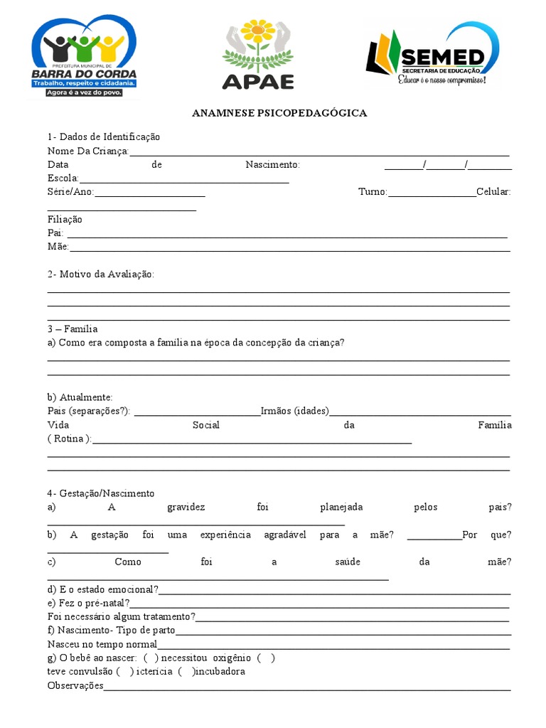 Anamnese Apae | PDF | Gravidez | Família