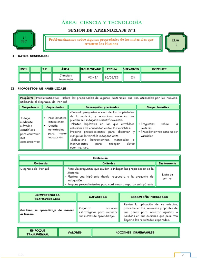 1° SESIÓN DE APRENDIZAJE SESIÓN1-SEM.1-EXP.1-CyT | PDF