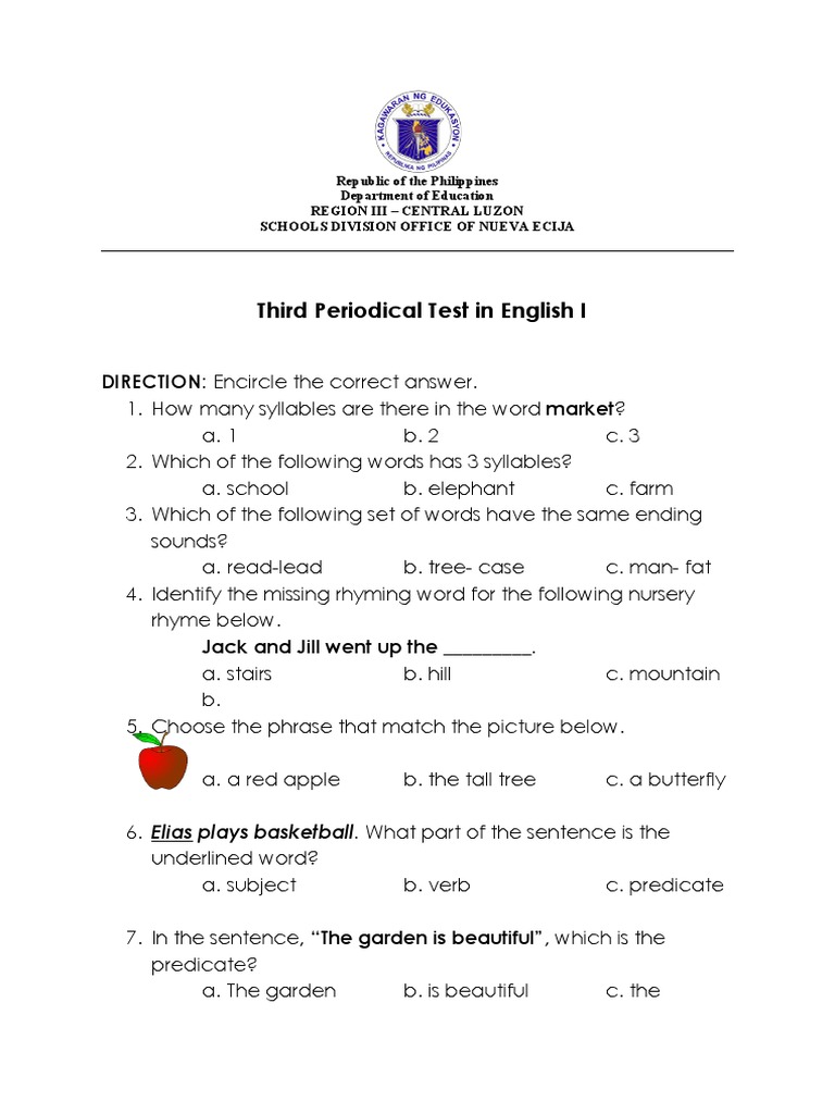 Third Periodical Test in English I | PDF | Poetry | Linguistics