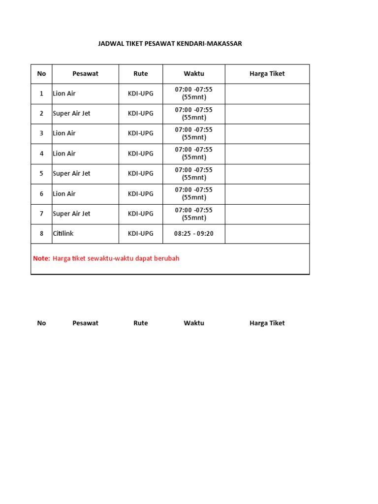 Daftar Harga Tiket Pesawat | PDF