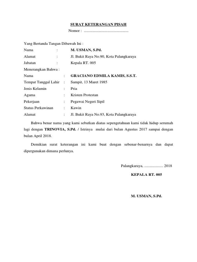 Surat Keterangan Pisah | PDF