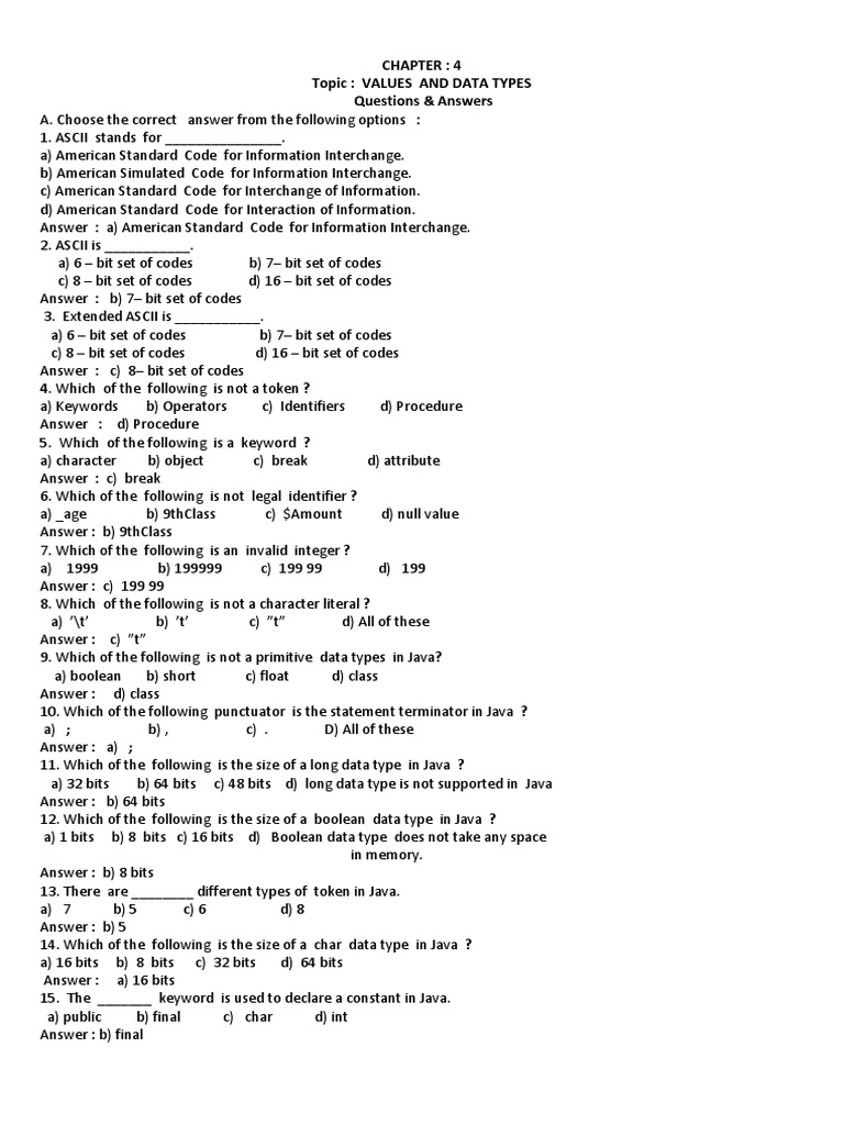 Class 9 - Computer Chapter 4,5,7and 8 (Revision) | PDF | Data Type | Boolean Data Type