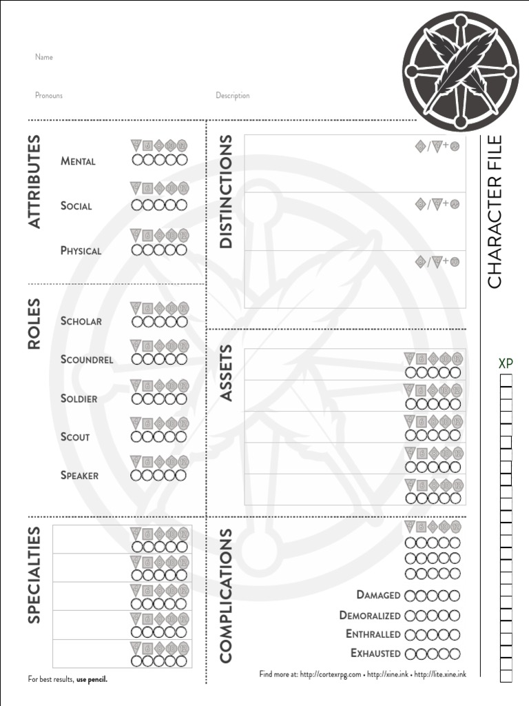 Cortex Lite Character File (Fillable) | PDF