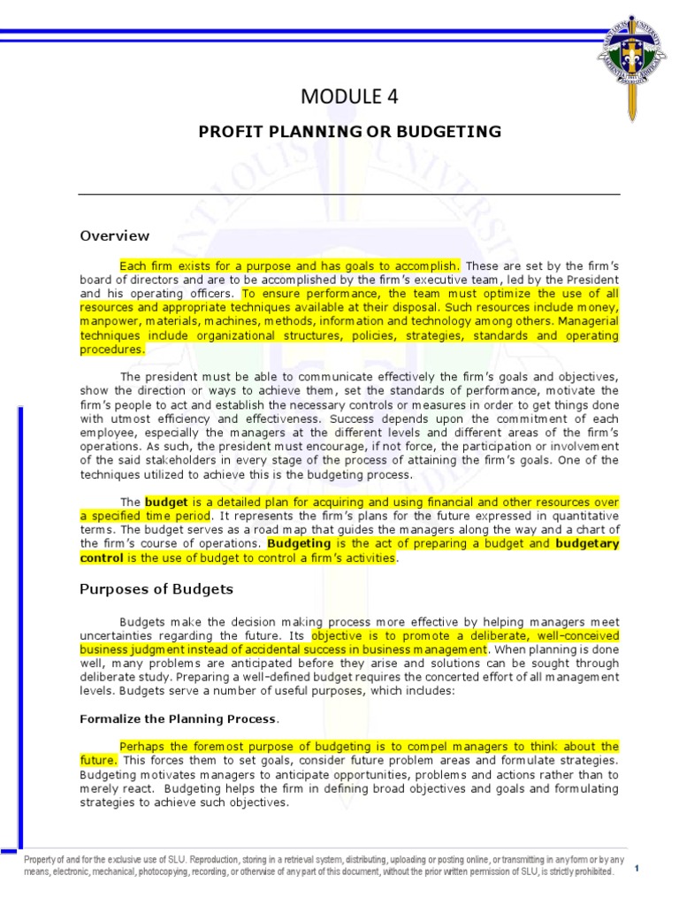 Module 4 Profit Planning - Budgeting | PDF | Budget | Cost Of Goods Sold