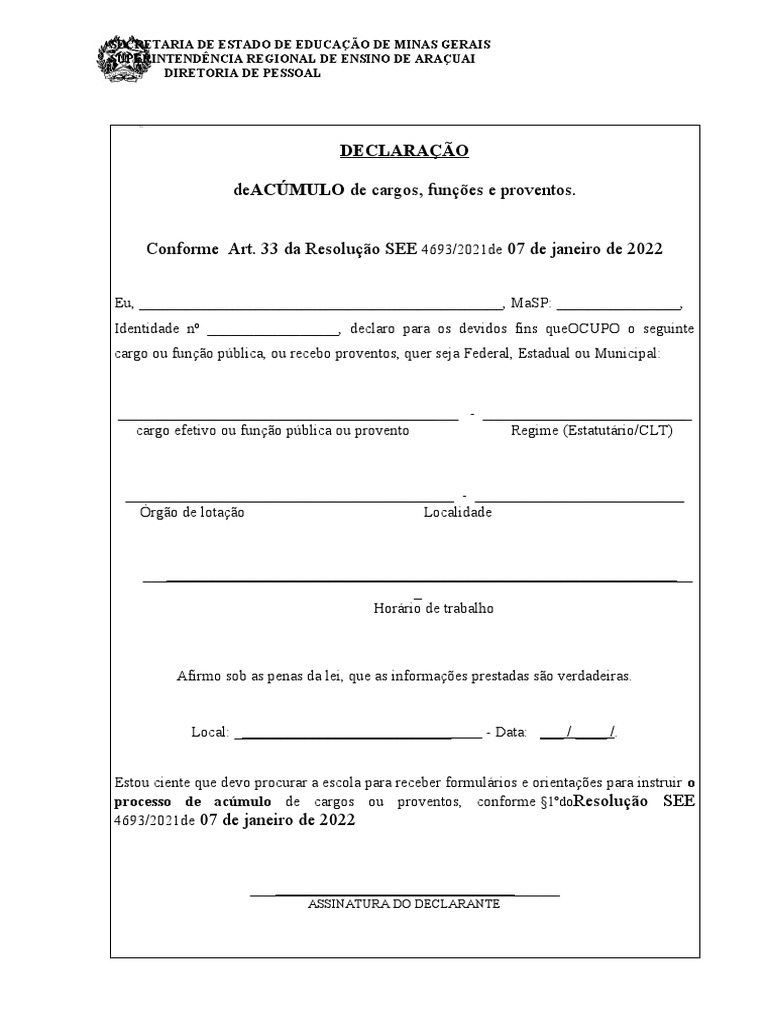 4B - Declaração de Que POSSUI Acumulo de Cargos | PDF
