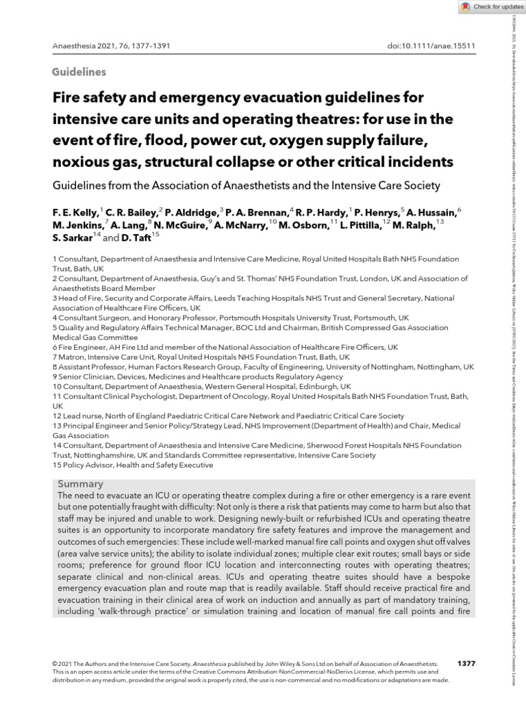 Anaesthesia - 2021 - Kelly - Fire Safety and Emergency Evacuation ...