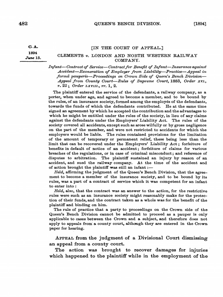 Clements v. London NW Railway Liability Case | PDF | Lawsuit | Damages