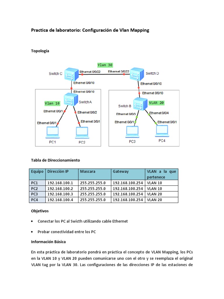 Practica #3 CONFIGURACION DE VLAN MAPPING | PDF | Red de arquitectura | Protocolos de internet