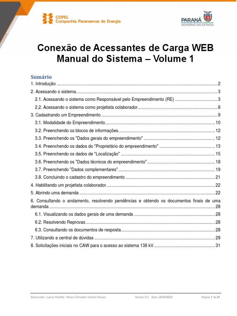 CAW - Manual Do Usuário V5.0 - Carga | PDF