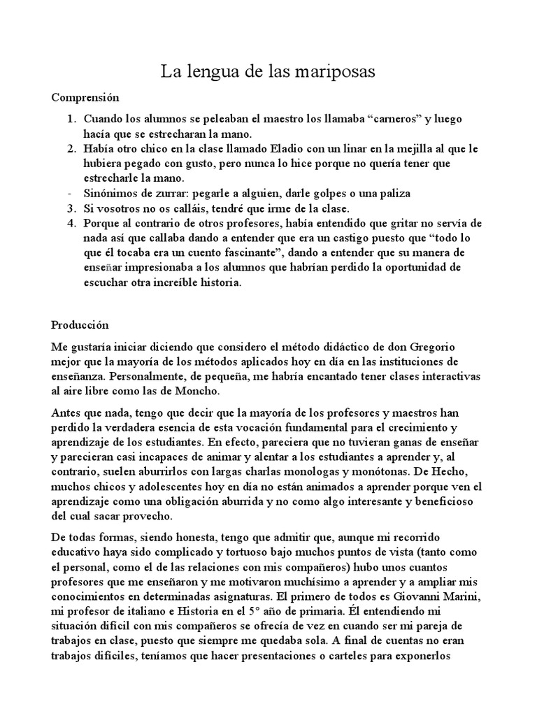 La Lengua de Las Mariposas | PDF | Maestros | Lingüística