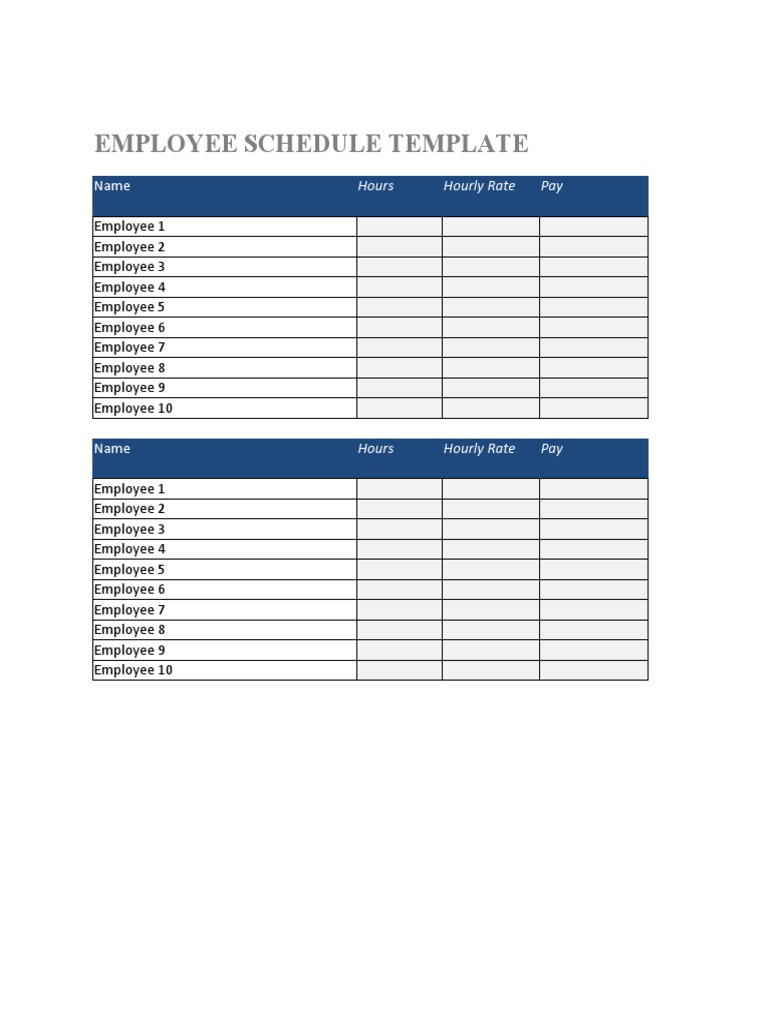 IC Employee Work Schedule Template 8544 V1 | PDF