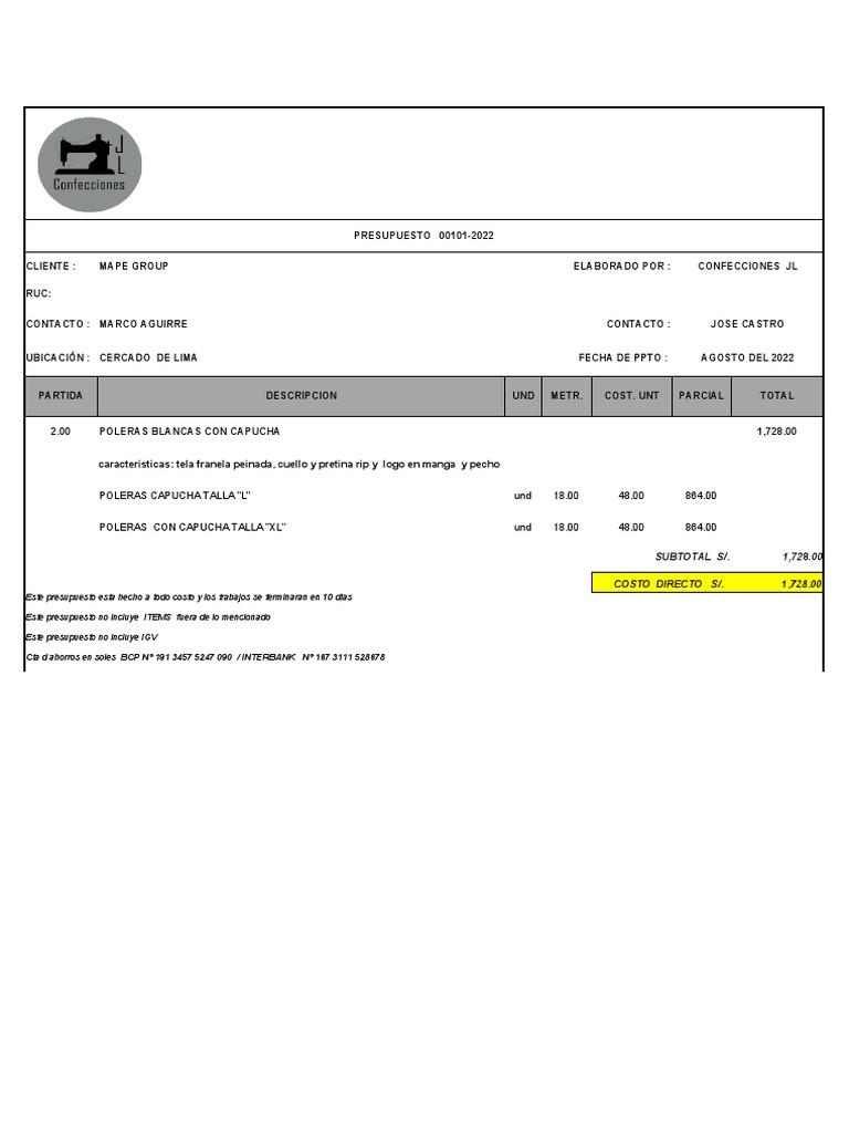 Cotizacion N°101 Mape Group | PDF