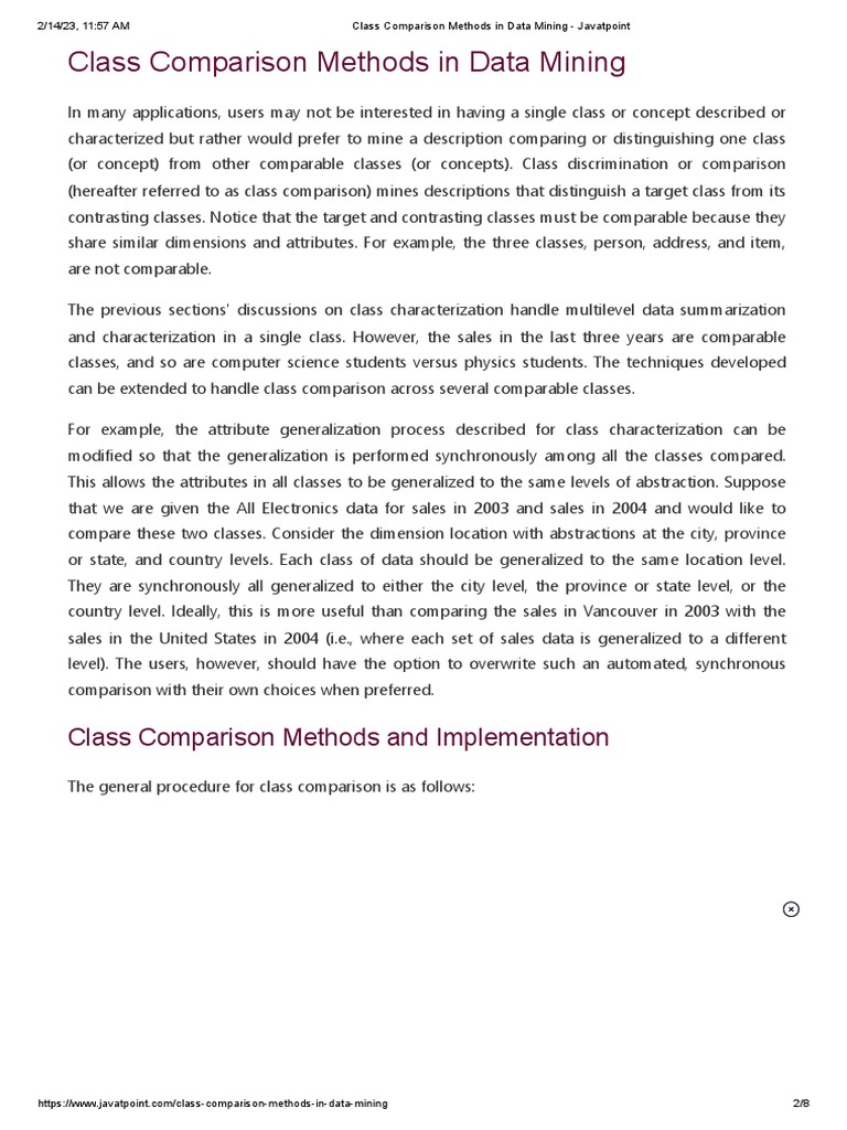 Class Comparison Methods in Data Mining - Javatpoint | PDF | Data | Computing