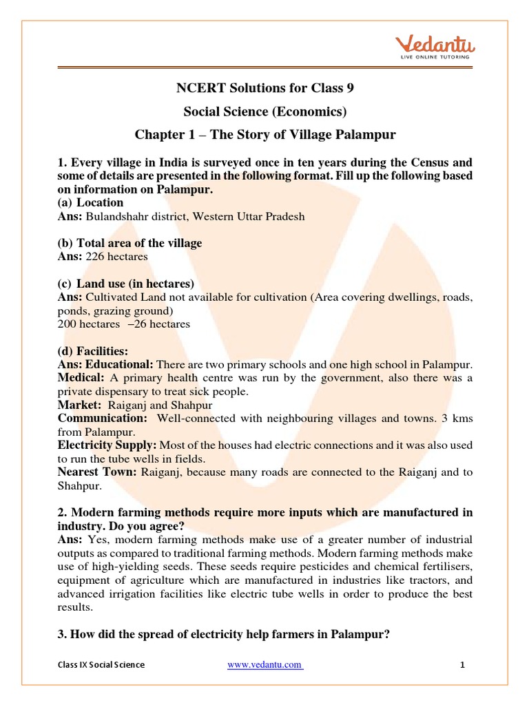 NCERT Solutions For Class 9 Social Chapter 1 - The Story of Village ...