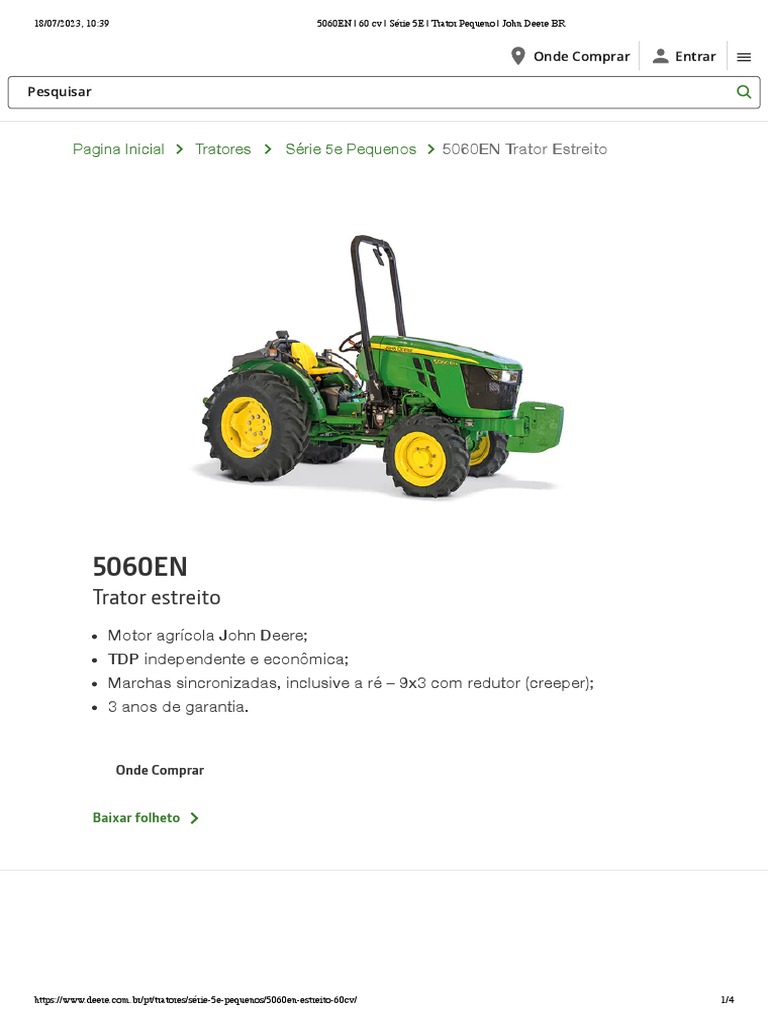 5060EN - 60 CV - Série 5E - Trator Pequeno - John Deere BR | PDF ...