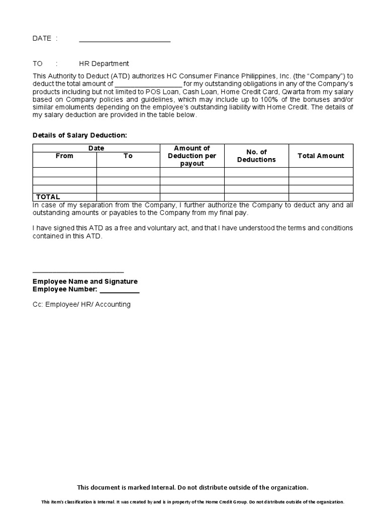 Salary Deduction Authorization Letter | PDF