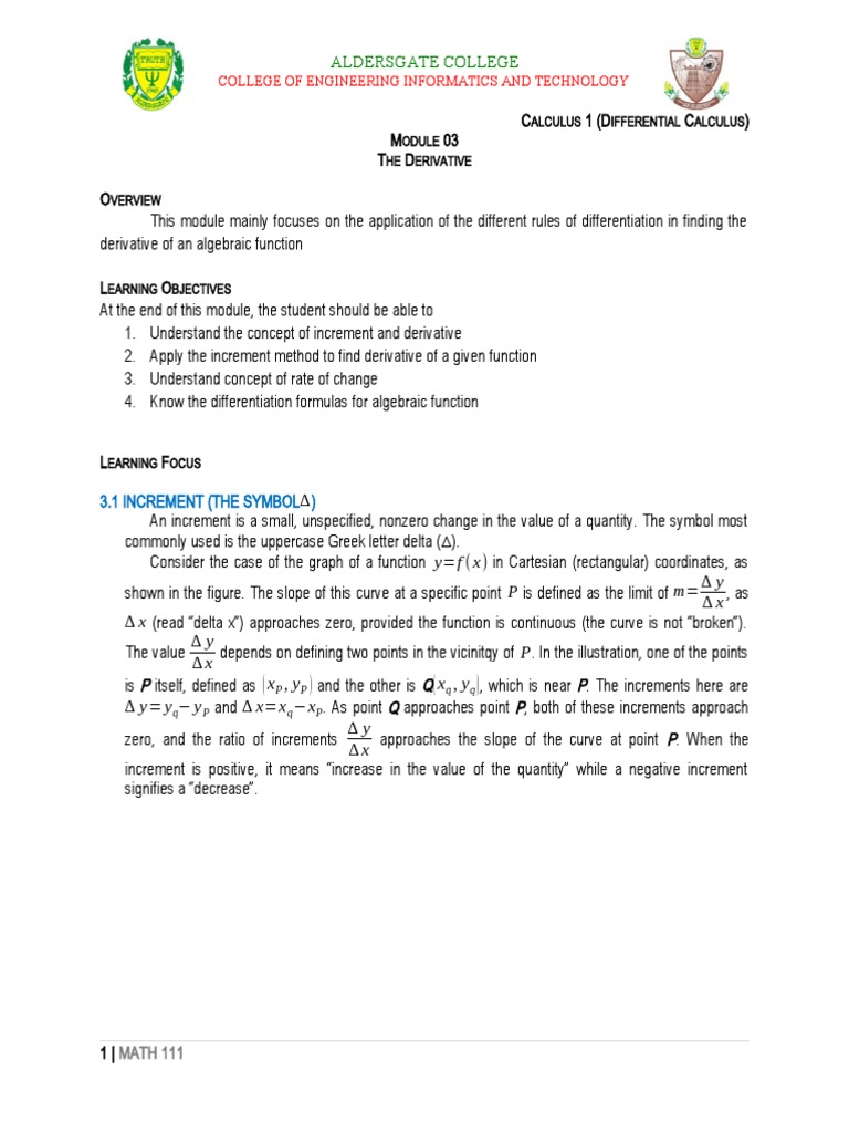 Module 03 The Derivative Pdf Polynomial Derivative