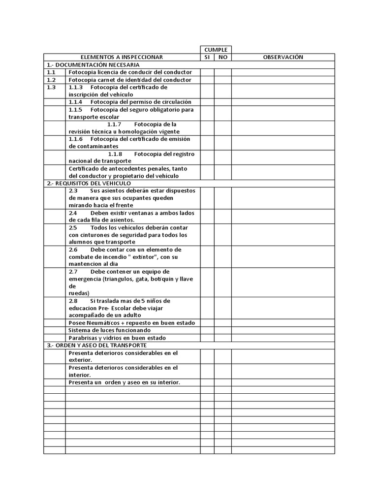 CheckList Transporte Escolar | PDF