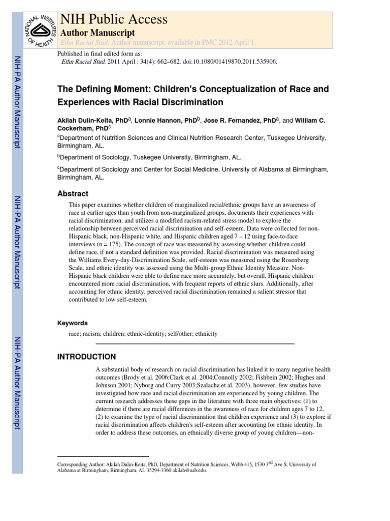 Children's Conceptualization of Race and Experiences With Racial ...